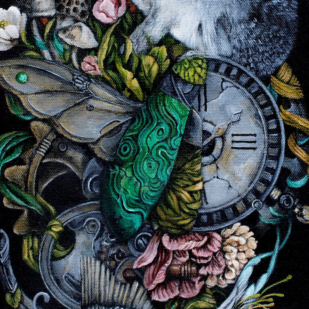 Steampunk Bunny Rabbit, Bird and Flowers Art Print