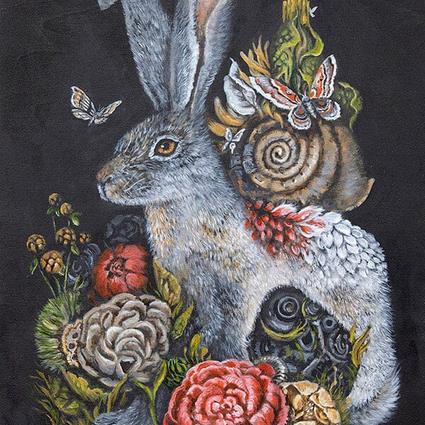 Steampunk White Rabbit with Flowers